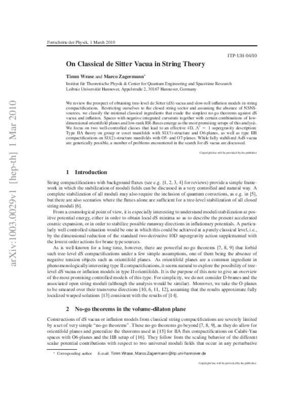 (PDF) On classical de Sitter vacua in string theory