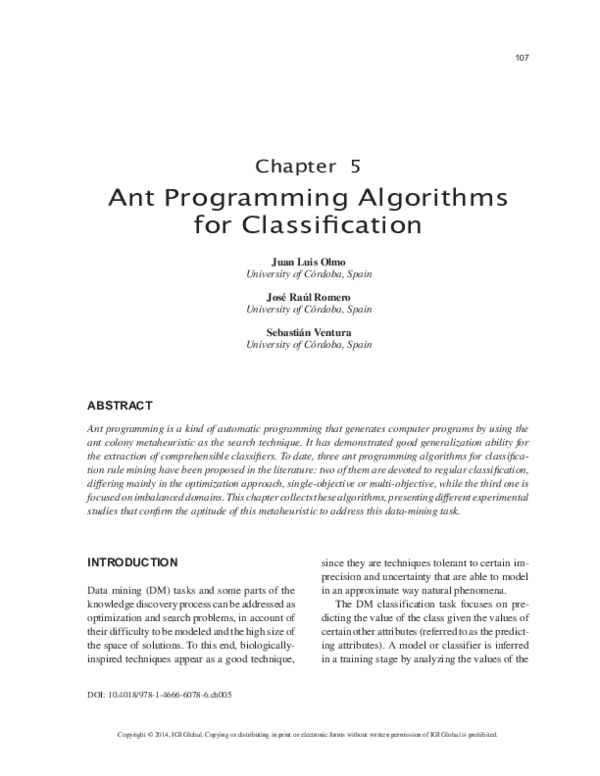 Pdf Ant Programming Algorithms For Classification