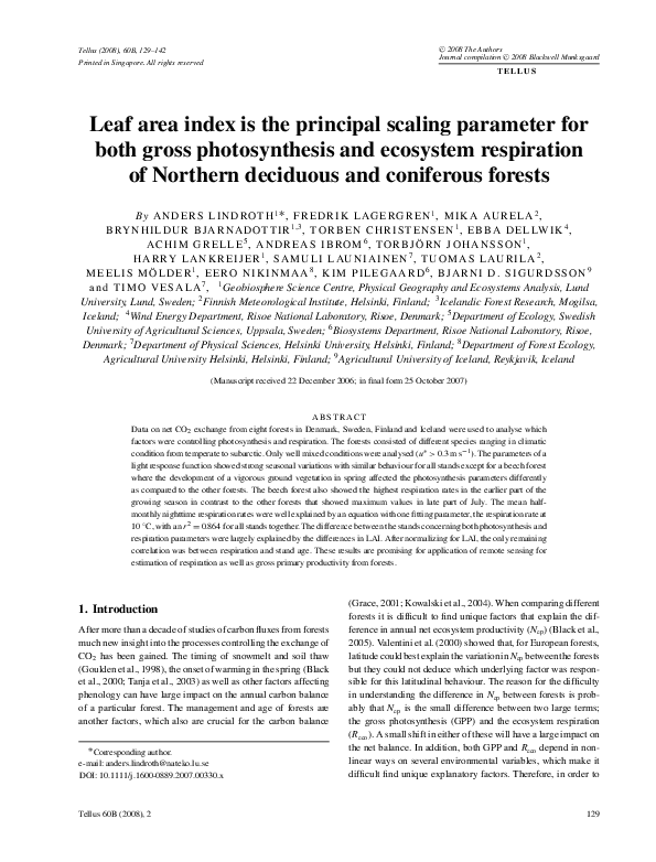 (PDF) Leaf area index is the principal scaling parameter for both gross photosynthesis and ...