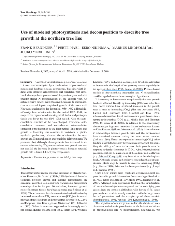 (PDF) Use of modeled photosynthesis and decomposition to describe tree ...