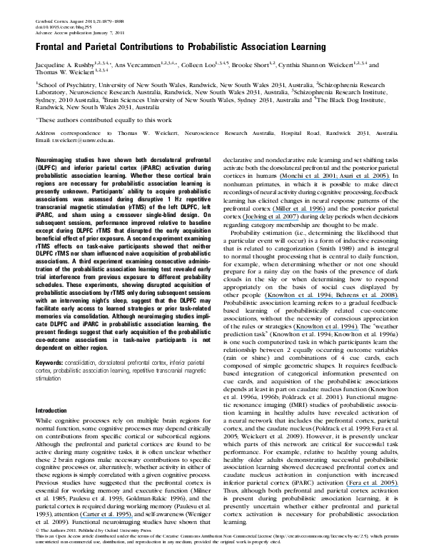 (PDF) Frontal and Parietal Roles in Probabilistic Learning Mechanics