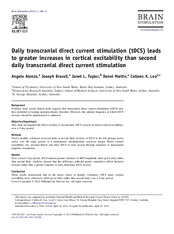 (PDF) Daily transcranial direct current stimulation (tDCS) leads to ...