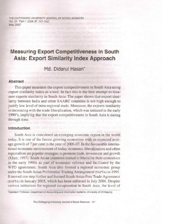 (PDF) Measuring Export Competitiveness in South Asia: Export Similarity ...