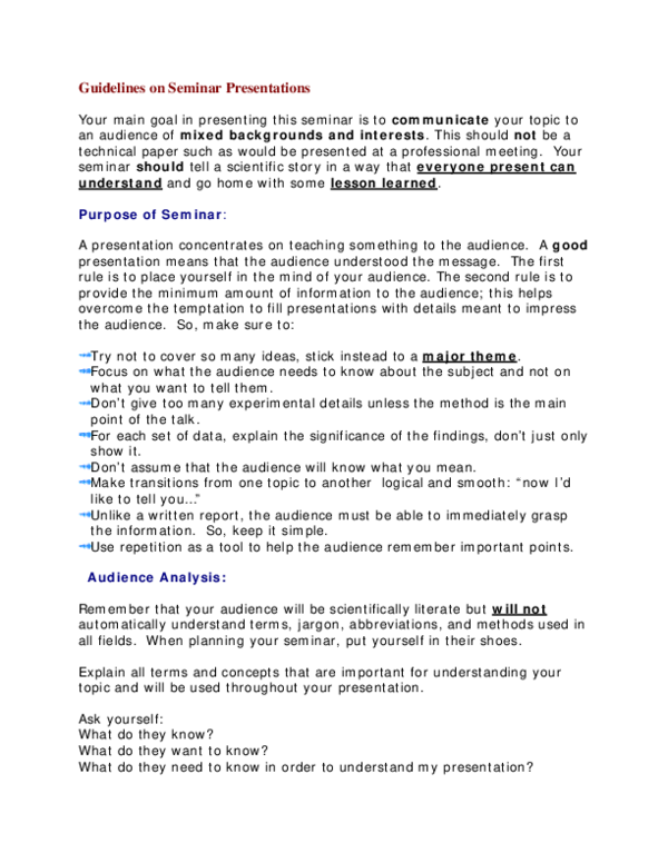 (PDF) Guidelines on Seminar Presentations