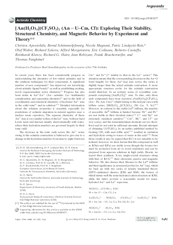 (PDF) [An(H2O)9](CF3SO3)3 (An=U-Cm, Cf): Exploring Their Stability ...