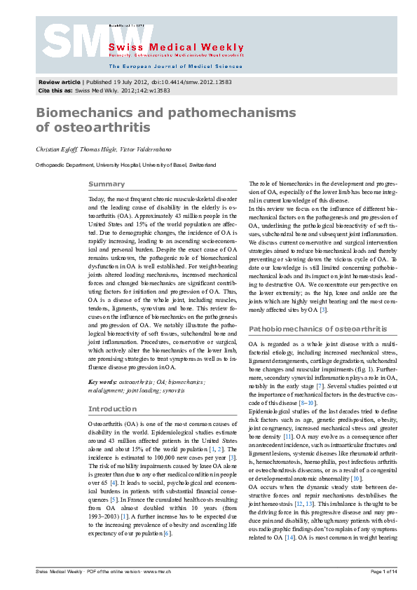 (PDF) Biomechanics and pathomechanisms of osteoarthritis
