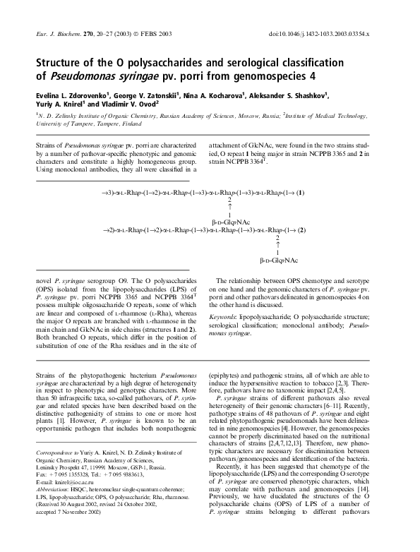 (PDF) Structure of the O polysaccharides and serological classification of Pseudomonas syringae ...