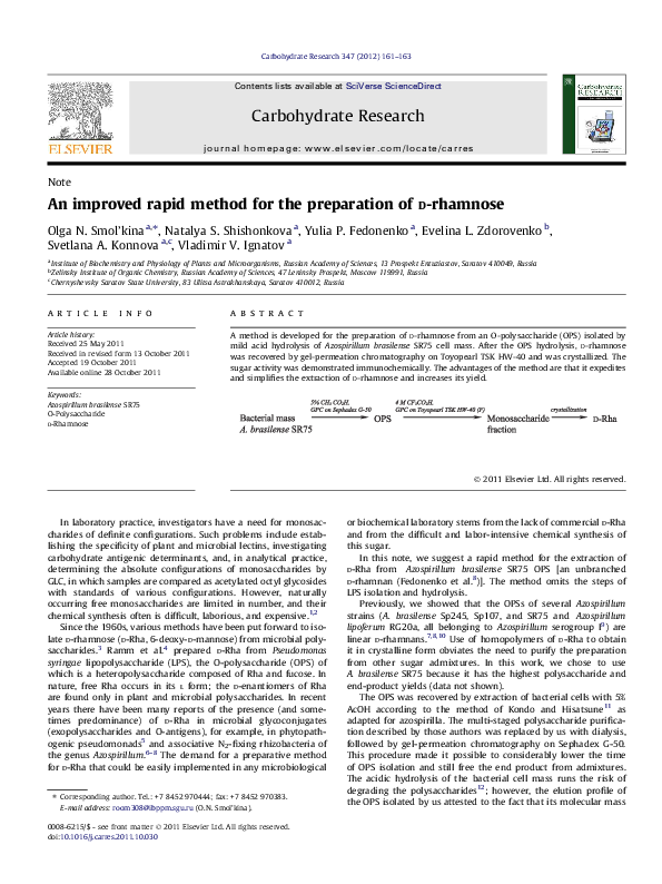 (PDF) An improved rapid method for the preparation of d-rhamnose
