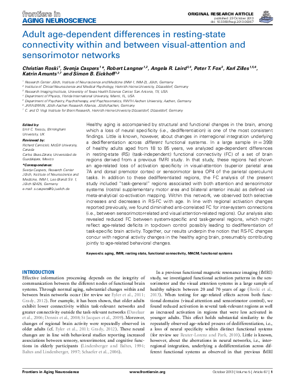 Pdf Adult Age Dependent Differences In Resting State Connectivity Within And Between Visual