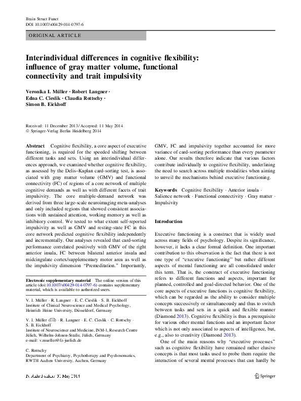 (PDF) Interindividual differences in cognitive flexibility: influence ...