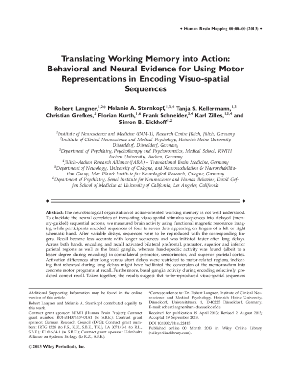 (PDF) Translating working memory into action: Behavioral and neural evidence for using motor ...