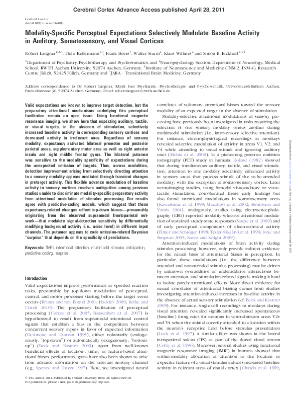 (PDF) Modality-Specific Perceptual Expectations Selectively Modulate Baseline Activity in ...