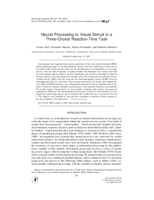 (PDF) Neural processing to visual stimuli in a three-choice reaction ...