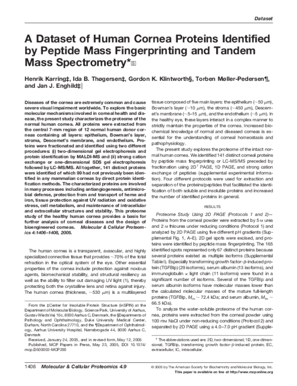 (PDF) A Dataset of Human Cornea Proteins Identified by Peptide Mass ...
