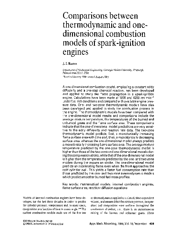 (PDF) Comparisons between thermodynamic and one- dimensional combustion ...