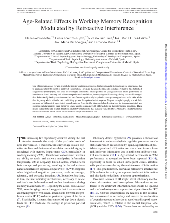 (PDF) Age-Related Effects in Working Memory Recognition Modulated by Retroactive Interference