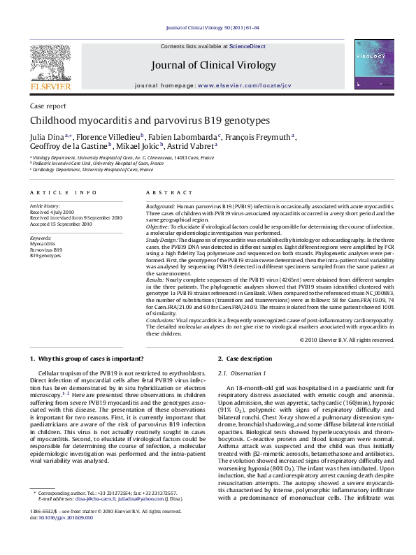 (PDF) Childhood myocarditis and parvovirus B19 genotypes