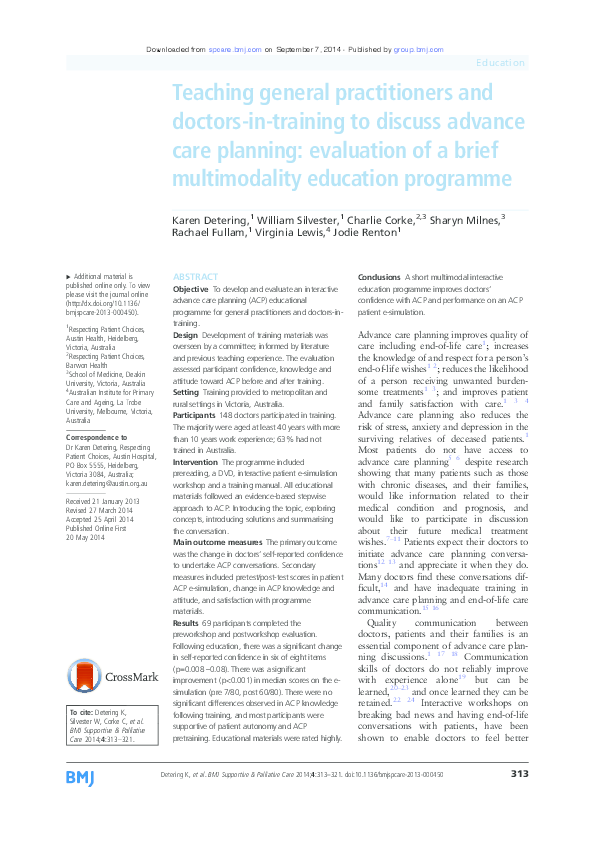 (PDF) Teaching general practitioners and doctors-in-training to discuss ...