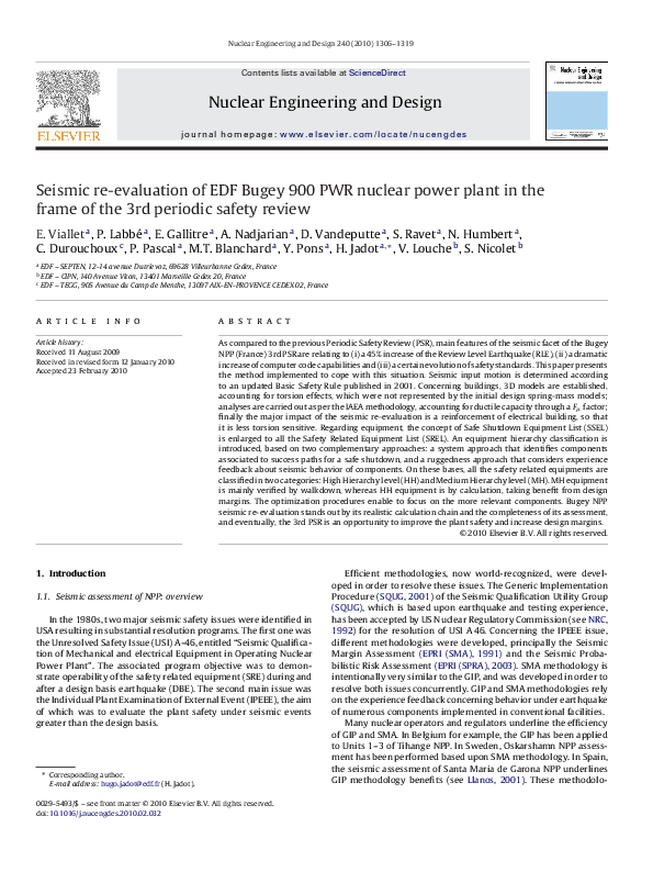 (PDF) Seismic re-evaluation of EDF Bugey 900 PWR nuclear power plant in ...