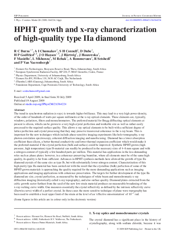 (PDF) HPHT growth and x-ray characterization of high-quality type IIa ...