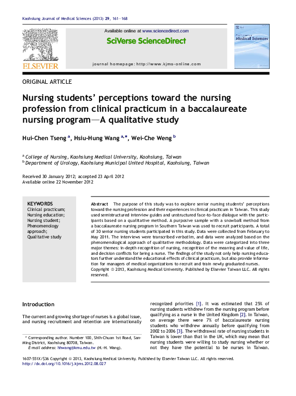 (PDF) Nursing students' perceptions toward the nursing profession from clinical practicum in a ...
