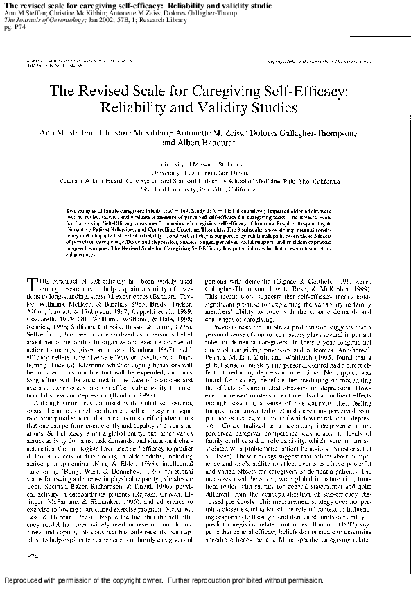 (PDF) The Revised Scale for Caregiving Self-Efficacy: Reliability and Validity Studies
