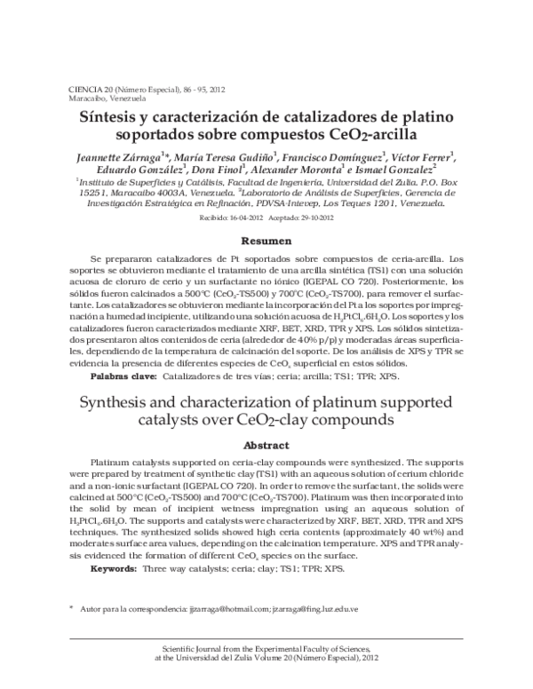 (PDF) Síntesis y Caracterización de Catalizadores de Complejos y ...