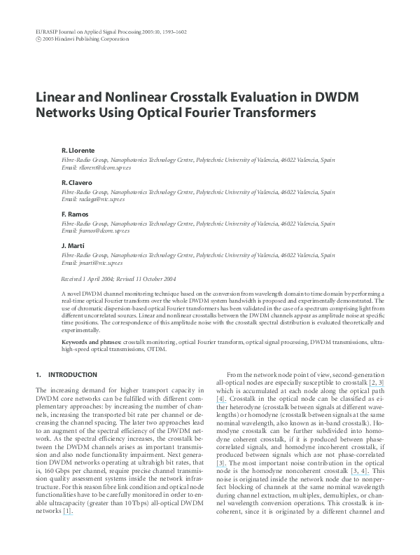 Pdf Linear And Nonlinear Crosstalk Evaluation In Dwdm Networks Using