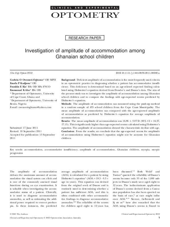 (PDF) Investigation of amplitude of accommodation among Ghanaian school ...