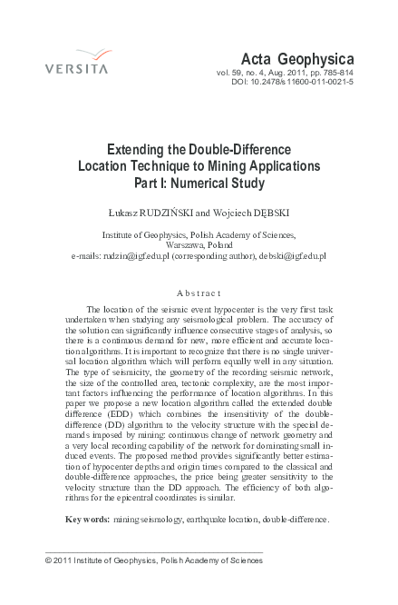 (PDF) Extending the double-difference location technique to mining ...