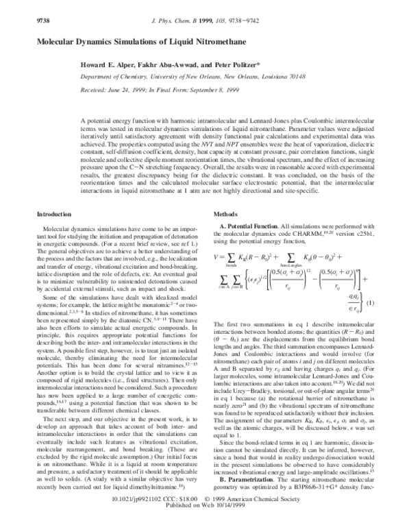 (PDF) Molecular Dynamics Simulations of Liquid Nitromethane