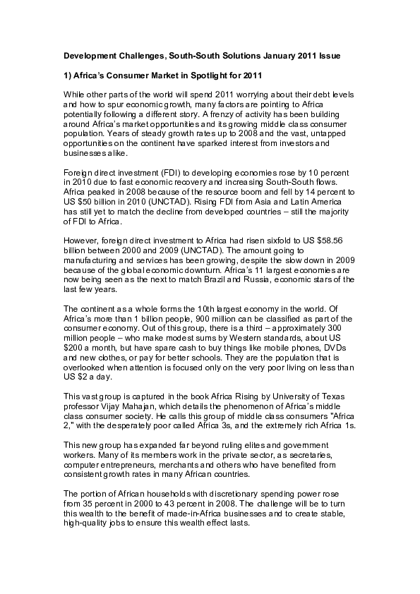 (PDF) Development Challenges, South-South Solutions: January 2011 Issue ...