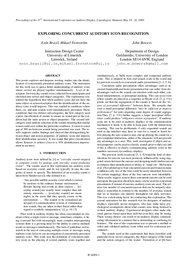 (PDF) Exploring concurrent auditory icon recognition