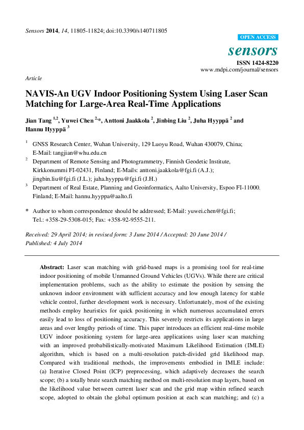 (PDF) NAVIS-An UGV Indoor Positioning System Using Laser Scan Matching for Large-Area Real-Time ...