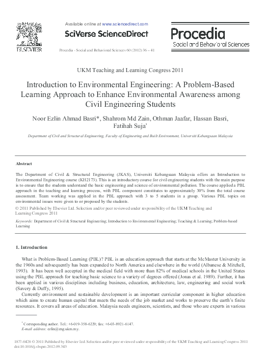 (PDF) Introduction to Environmental Engineering: A Problem-based Learning Approach to Enhance ...