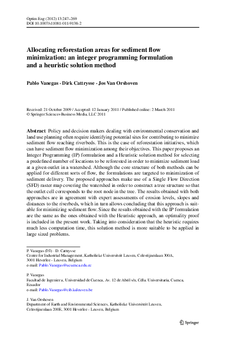 (PDF) Allocating reforestation areas for sediment flow minimization: an integer programming ...