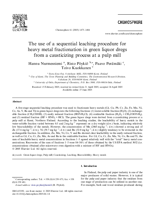 (PDF) The use of a sequential leaching procedure for heavy metal ...