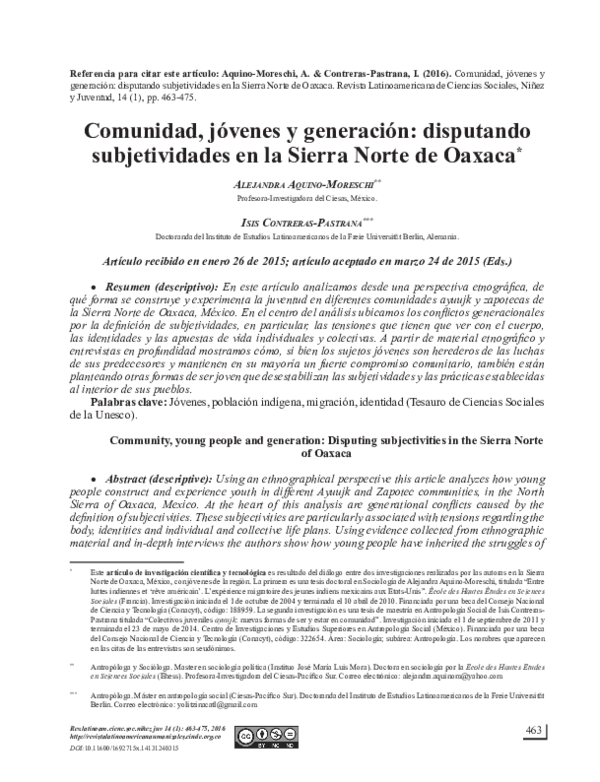 (PDF) "Comunidad, jóvenes y generación: disputando subjetividades en la ...