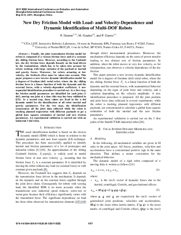 (PDF) New dry friction model with load- and velocity-dependence and dynamic identification of ...