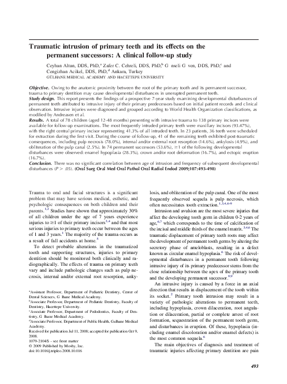 (PDF) Traumatic intrusion of primary teeth and its effects on the ...