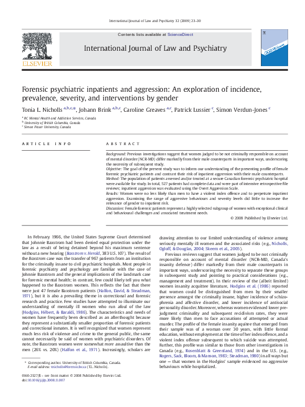 (PDF) Registration of aggressive incidents in an adolescent forensic ...