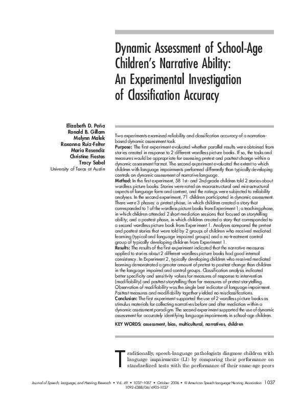 (PDF) Dynamic Assessment of School-Age Children’s Narrative Ability: An ...