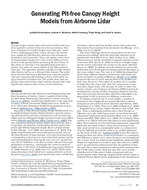 (PDF) Generating Pit-free Canopy Height Models from Airborne Lidar