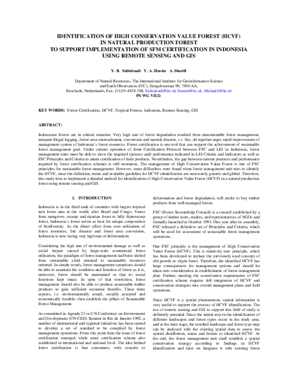 (PDF) The identification of High Conservation Value Forests (HCVF) to ...