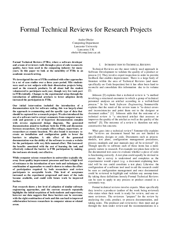 (PDF) Formal Technical Reviews for Research Projects