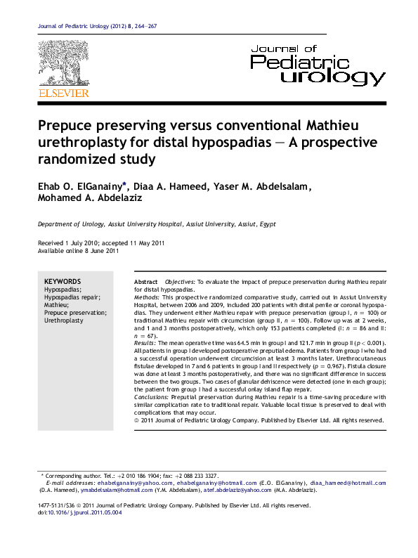 (PDF) Prepuce preserving versus conventional Mathieu urethroplasty for ...