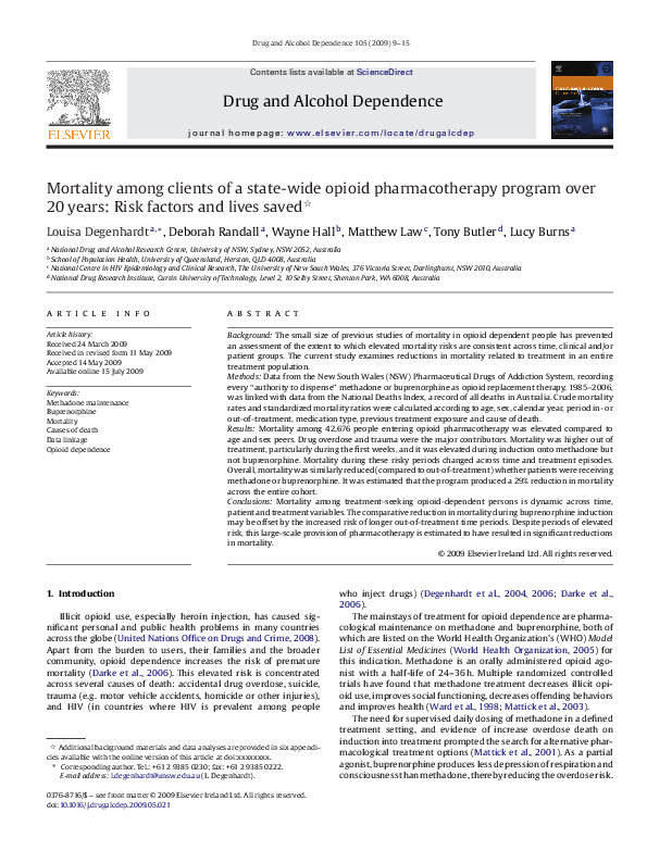 (PDF) Mortality among clients of a state-wide opioid pharmacotherapy ...