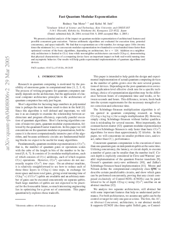 (PDF) Fast quantum modular exponentiation