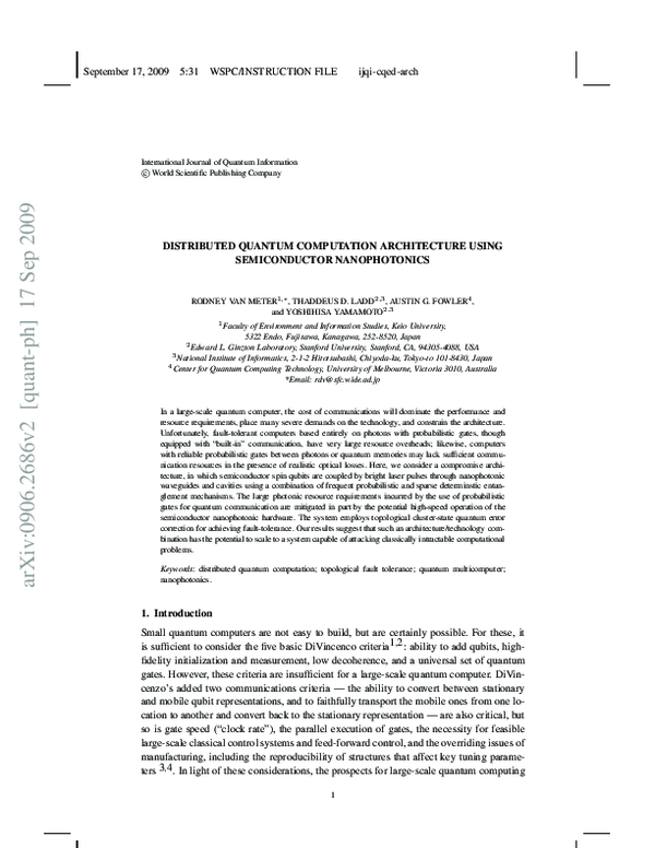 (PDF) Distributed Quantum Computation Architecture Using Semiconductor ...