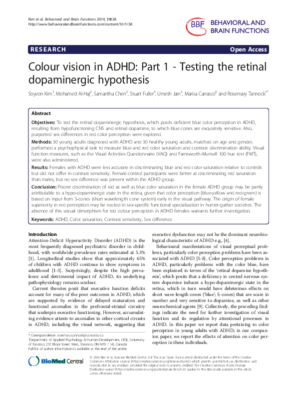 (PDF) Colour vision in ADHD: part 1--testing the retinal dopaminergic ...
